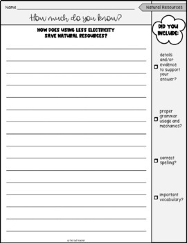 Natural Resources Science Exit Tickets or Science Writing Prompts ...