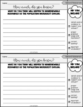 Natural Resources Science Exit Tickets or Science Writing Prompts ...