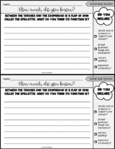 Human Body Systems Science Exit Tickets or Science Writing Prompts ...