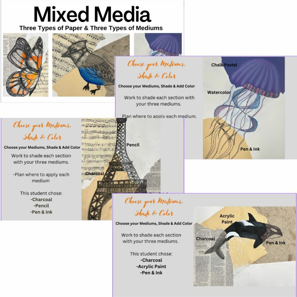 Mixed Media Artwork: Three Types of Mediums and Papers: Art Lesson ...