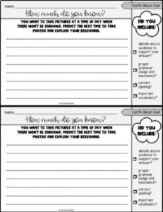 Earth Moon and Sun Science Exit Tickets or Science Writing Prompts ...