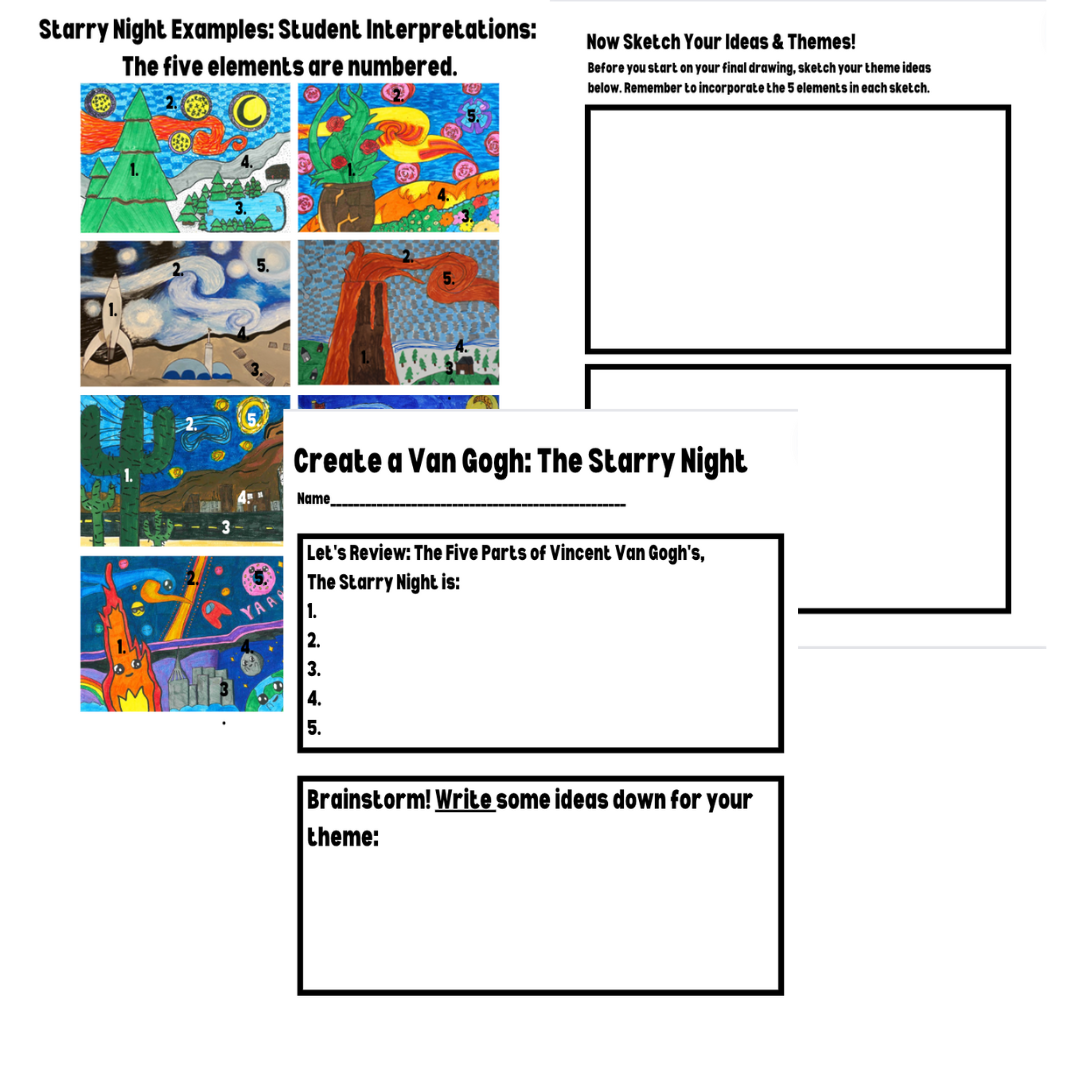 Vincent Van Gogh: The Starry Night: Art Lesson: Draw an Interpretation ...