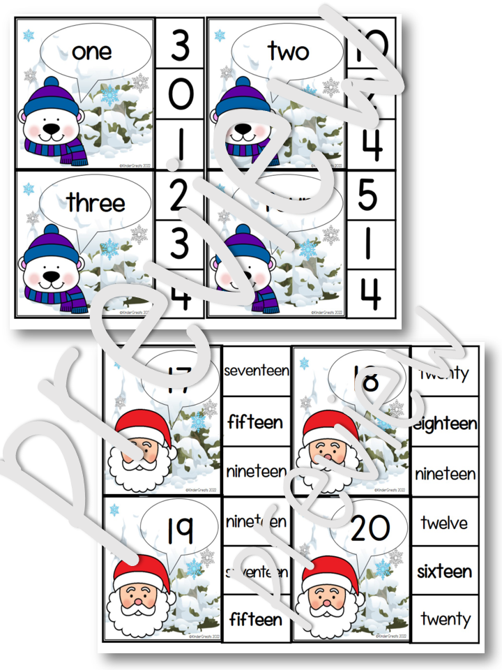 Christmas Number Word Clip Cards - Made By Teachers