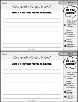 Investigating Matter Science Exit Tickets or Science Writing Prompts ...