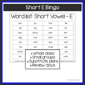 Phonics Game: Vowel Sounds Bingo - Short E - Decoding and Fluency ...