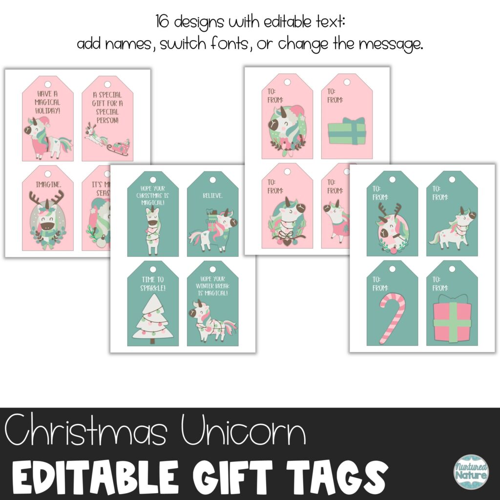 Unicorn Christmas Gift Tags - Editable Tags for Student Gifts from ...