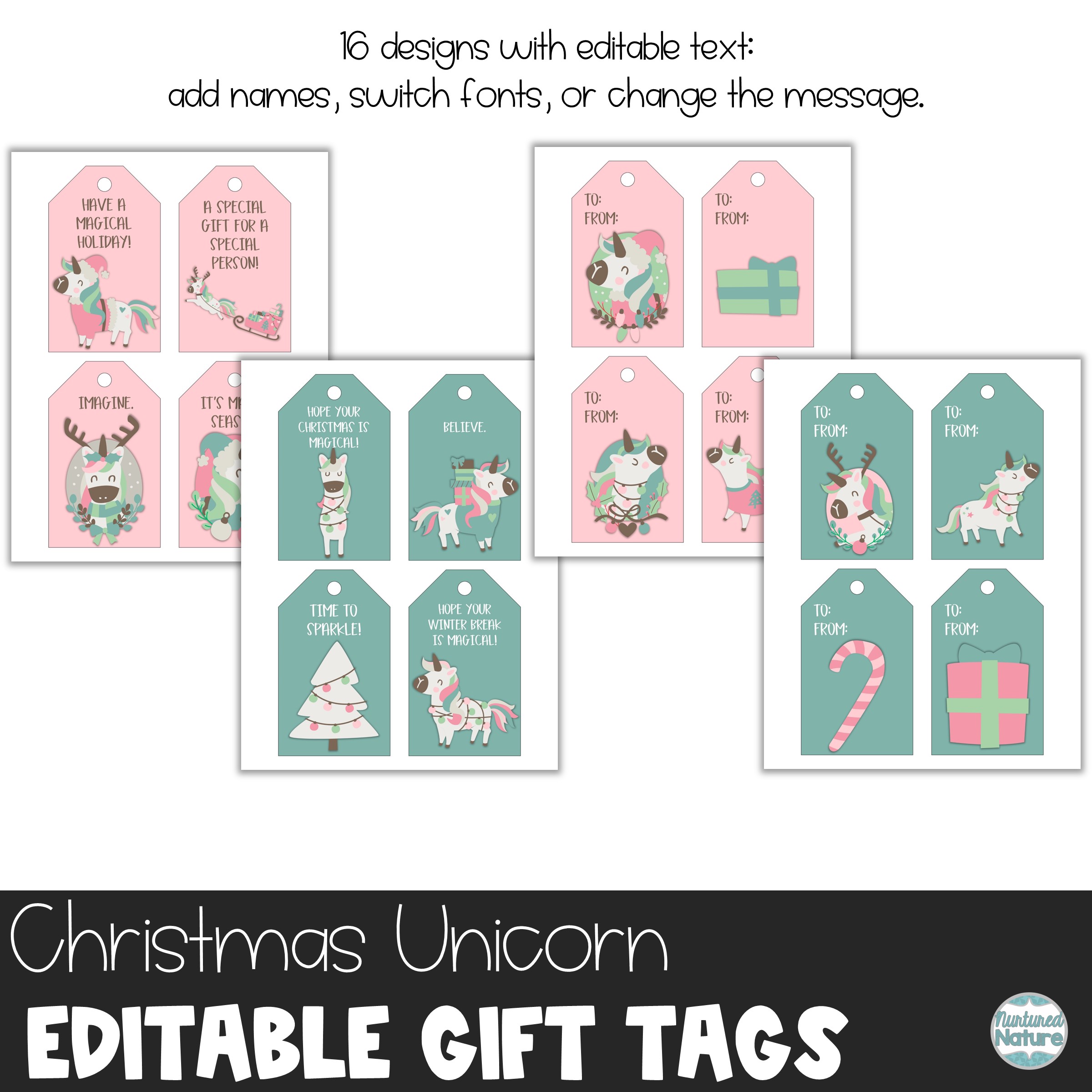 Unicorn Christmas Gift Tags - Editable Tags for Student Gifts from ...