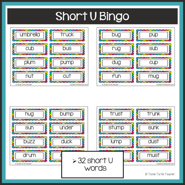 Phonics Game: Vowel Sounds Bingo - Short U - Decoding and Fluency ...