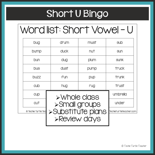 Phonics Game: Vowel Sounds Bingo - Short U - Decoding and Fluency ...