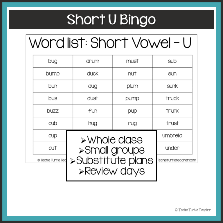 Phonics Game: Vowel Sounds Bingo - Short U - Decoding and Fluency ...