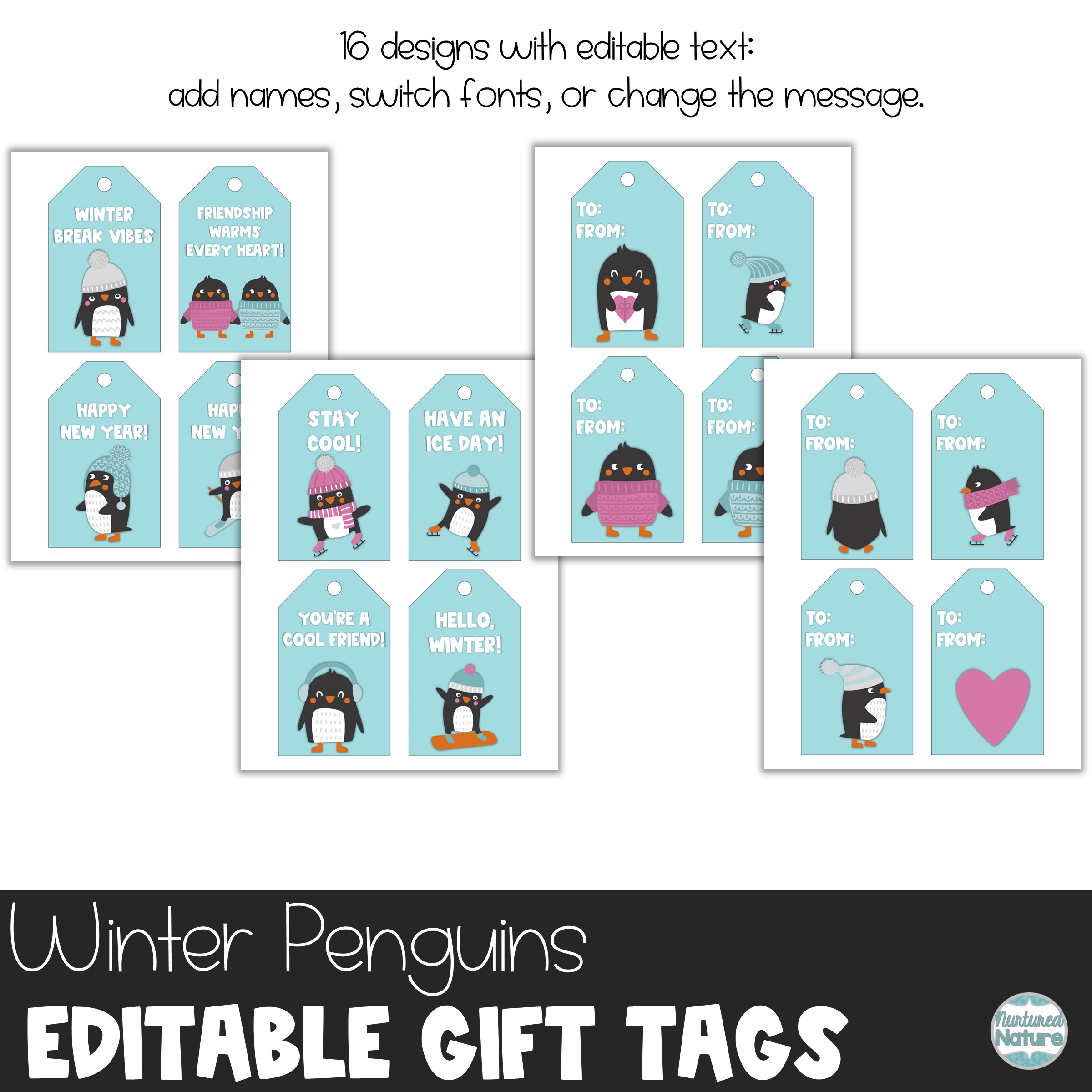 Penguin Christmas Gift Tags - Editable Tags for Student Gifts from ...