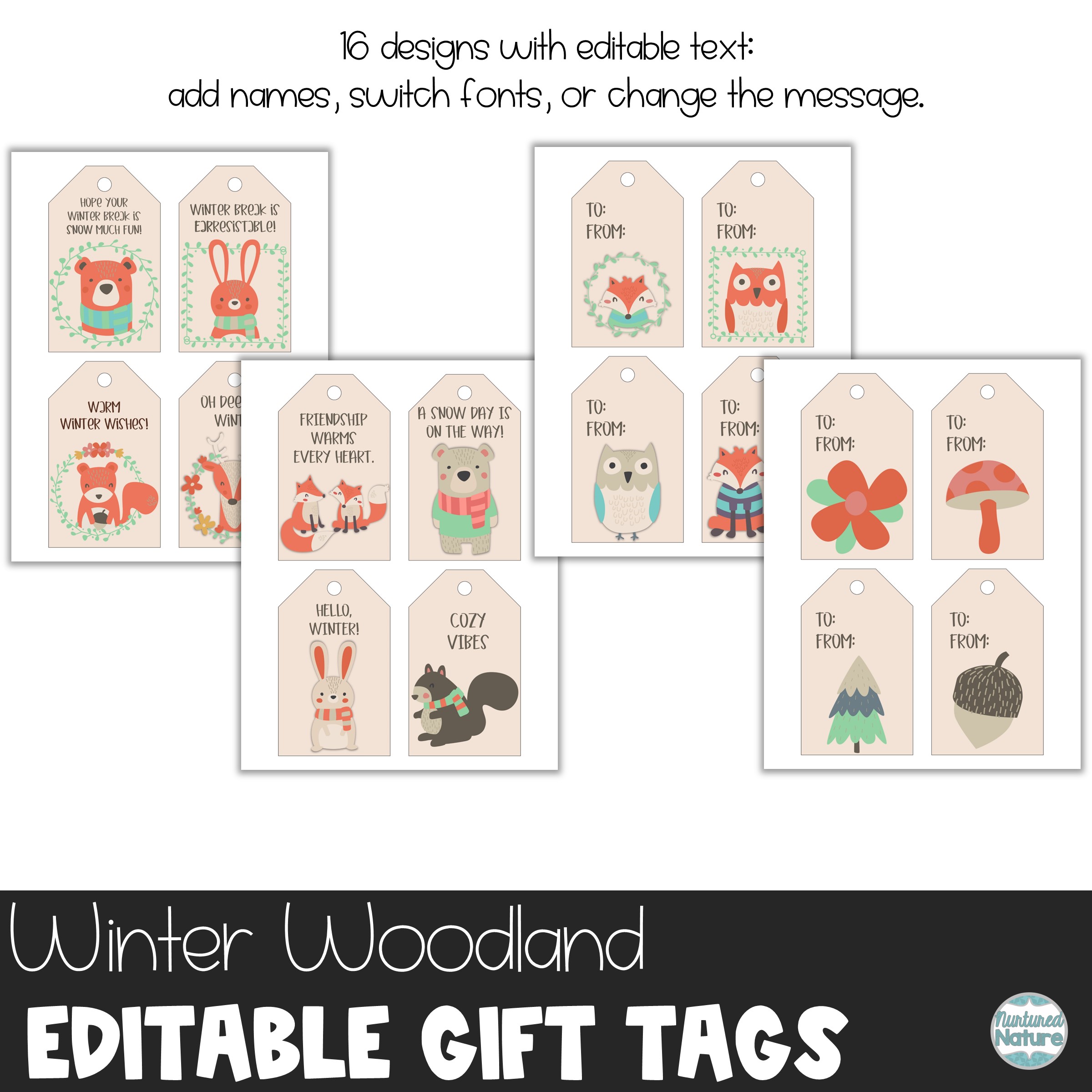 Winter Woodland Animal Gift Tags - Editable Tags for Student Gifts from ...