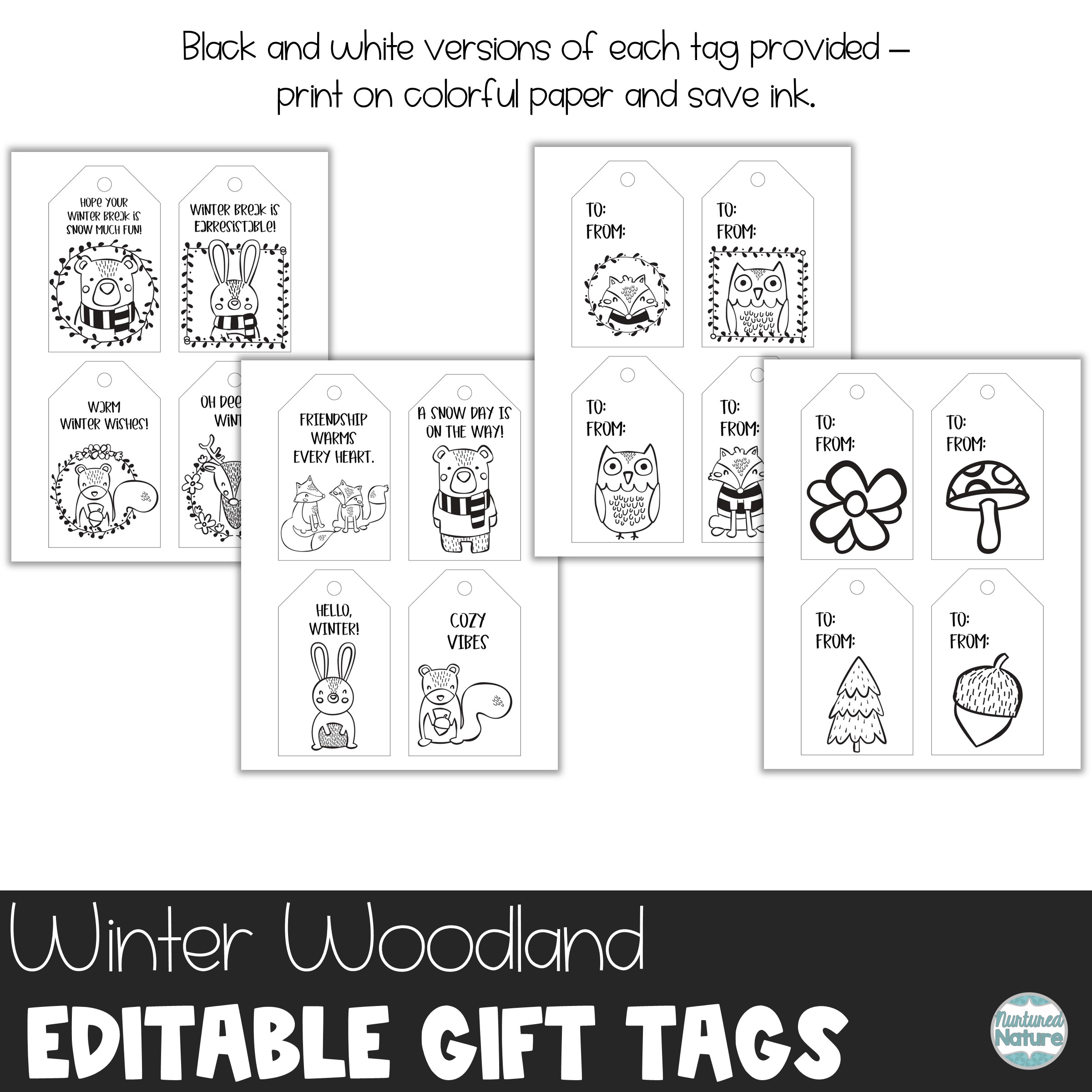Winter Woodland Animal Gift Tags - Editable Tags for Student Gifts from ...