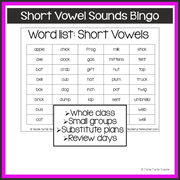 Phonics Game: Short Vowel Sounds Bingo - Decoding and Fluency Practice ...