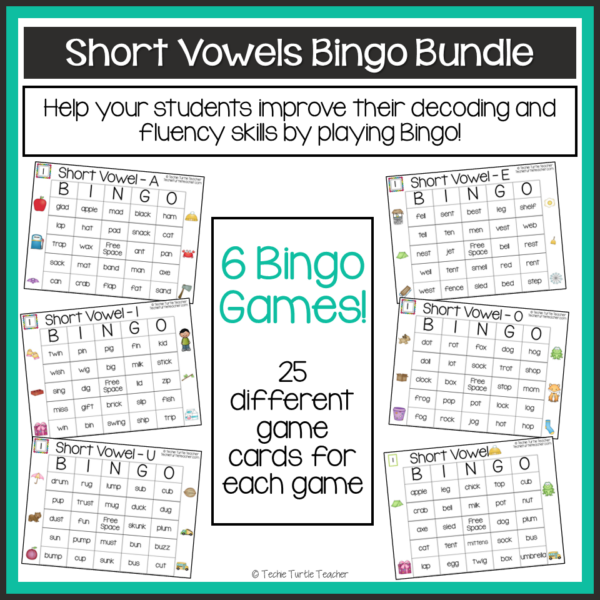Phonics Game: Short Vowel Sounds Bingo Bundle - Decoding and Fluency ...