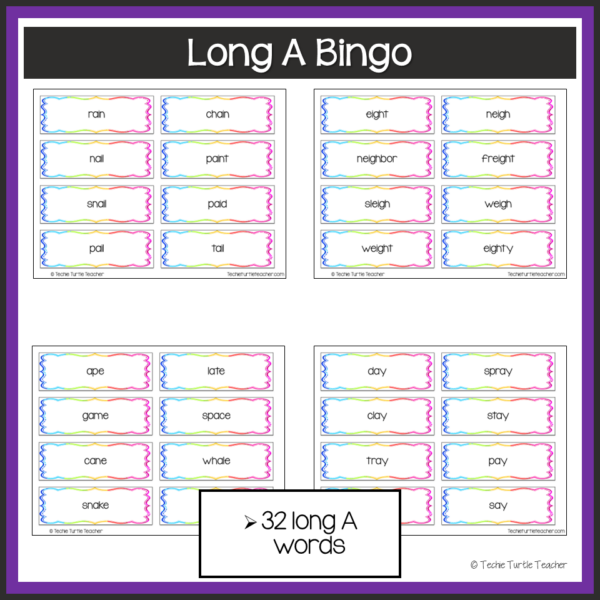 Phonics Game: Vowel Sounds Bingo - Long A - Decoding and Fluency ...