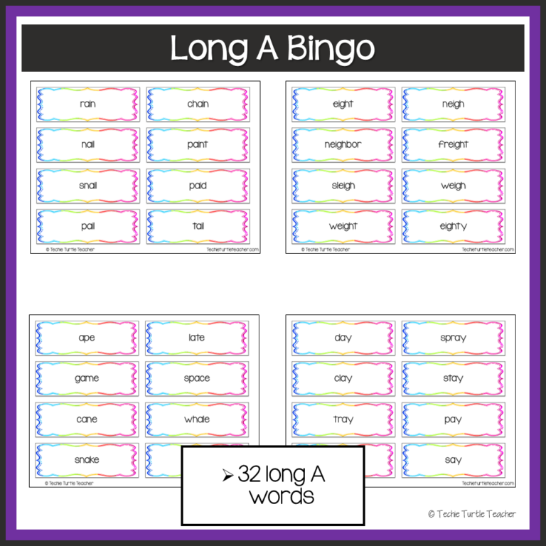 Phonics Game: Vowel Sounds Bingo - Long A - Decoding and Fluency ...