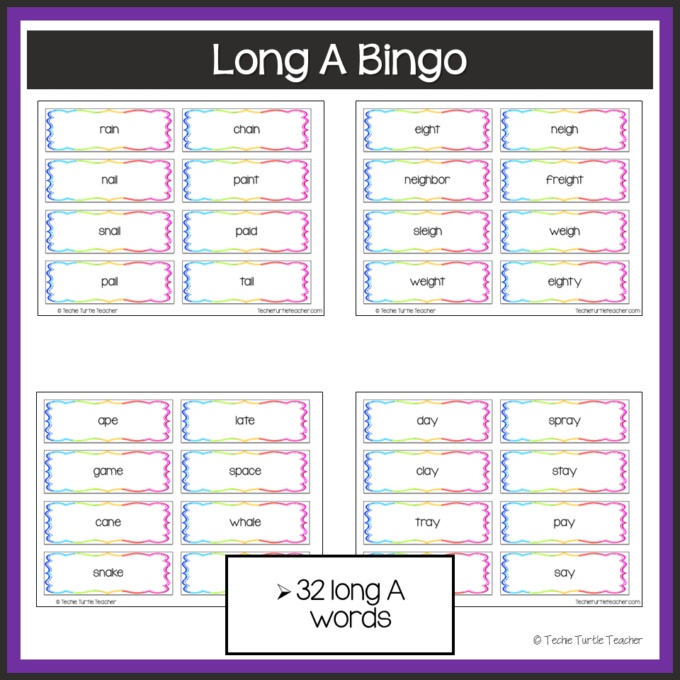 Phonics Game: Vowel Sounds Bingo - Long A - Decoding and Fluency ...