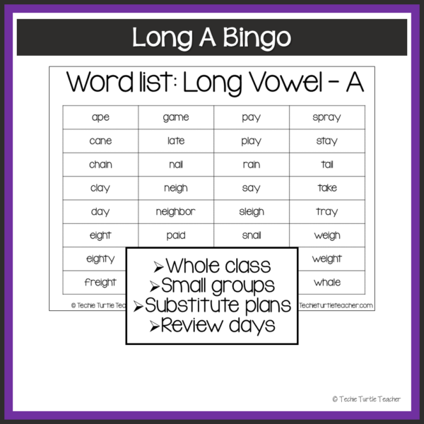 Phonics Game: Vowel Sounds Bingo - Long A - Decoding and Fluency ...