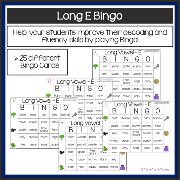 Phonics Game: Vowel Sounds Bingo - Long E - Decoding and Fluency ...