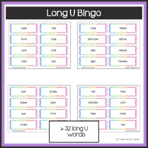 Phonics Game: Vowel Sounds Bingo - Long U - Decoding and Fluency ...