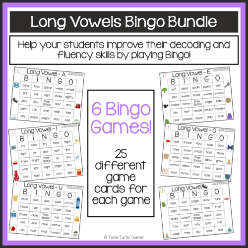 Phonics Games: Long Vowel Sounds Bingo Bundle - Decoding and Fluency ...