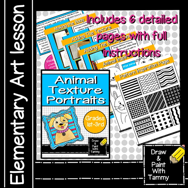 Art Lesson Animal Texture Portraits A Drawing And Collage Art Activity ...