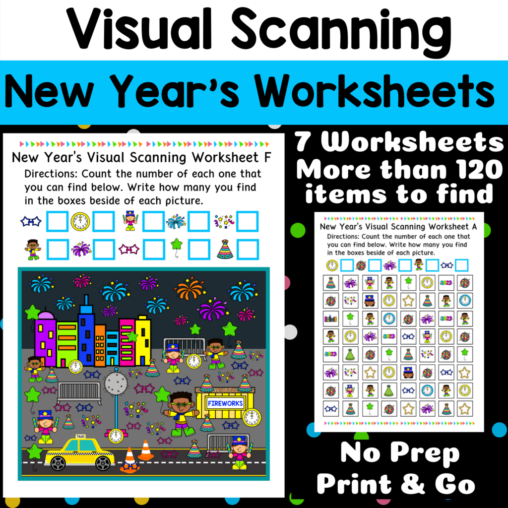 New Year's Visual Scanning Worksheets | Made By Teachers