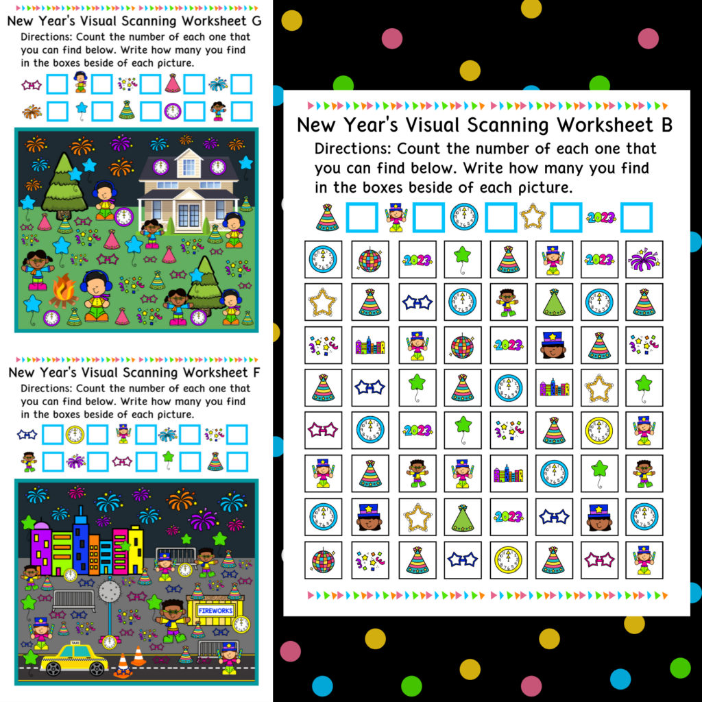 New Year's Visual Scanning Worksheets | Made By Teachers