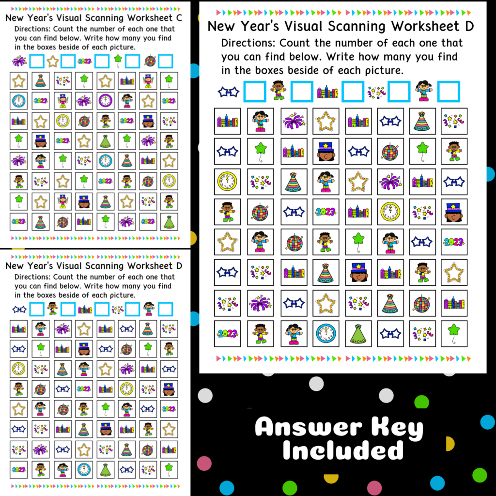 New Year's Visual Scanning Worksheets | Made By Teachers