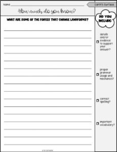 Landforms and Bodies of Water Science Exit Tickets or Science Writing ...