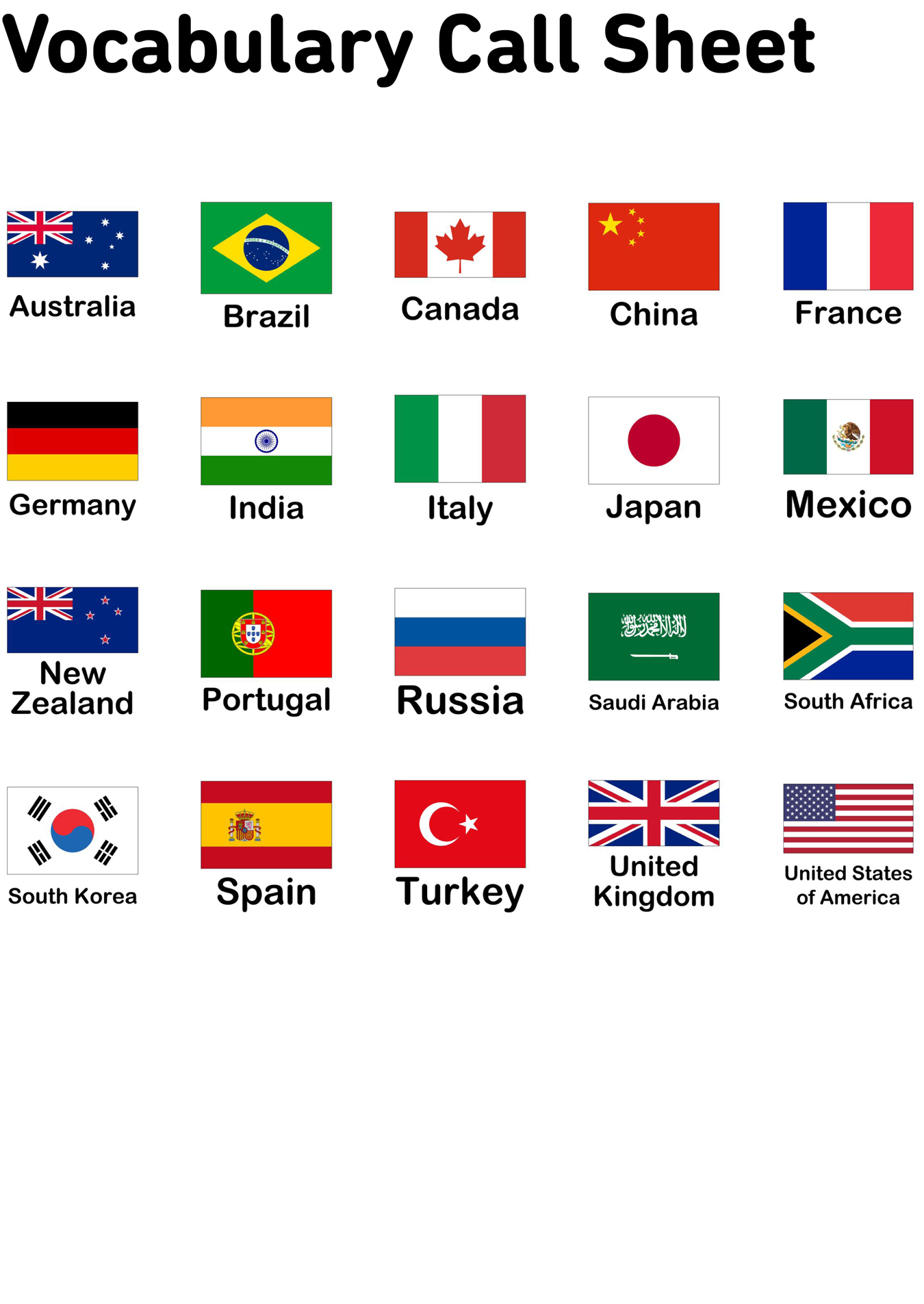 National Flags Bingo 3x3 (5 pages + call sheet) | Made By Teachers