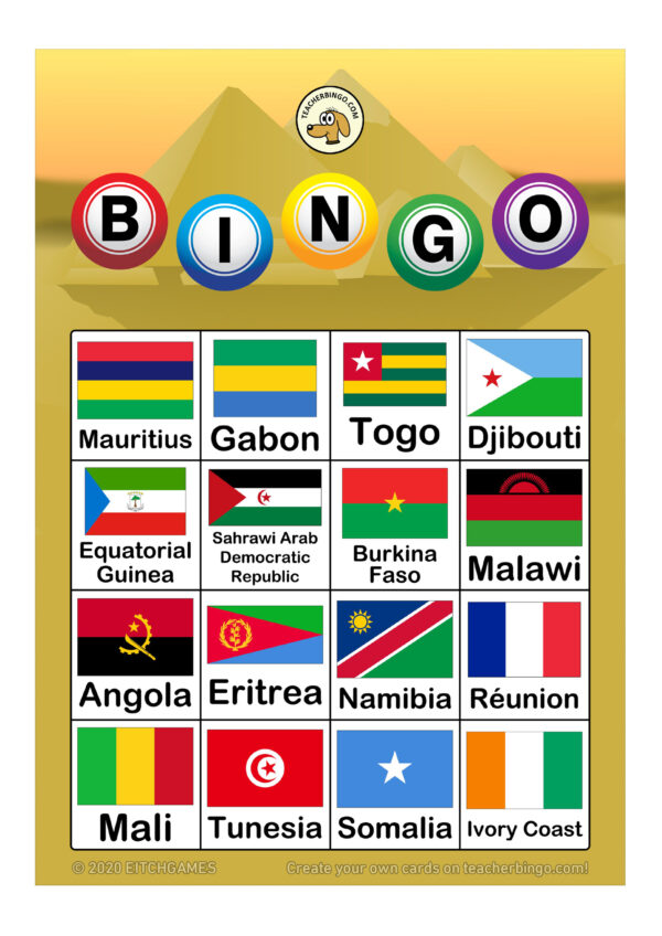 African Flags Bingo 4x4 (5 pages + call sheet) | Made By Teachers