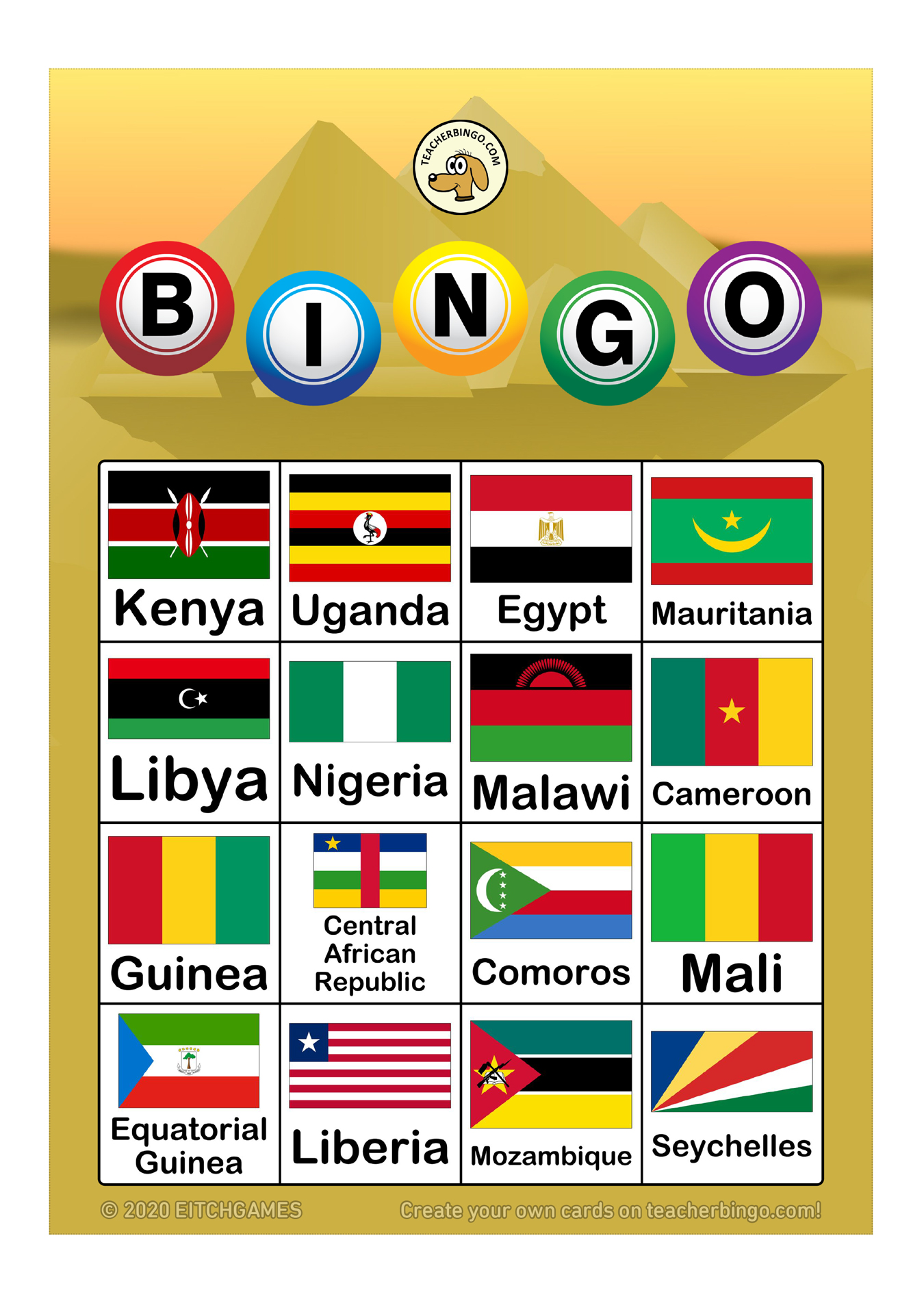 African Flags Bingo 4x4 (5 pages + call sheet) | Made By Teachers