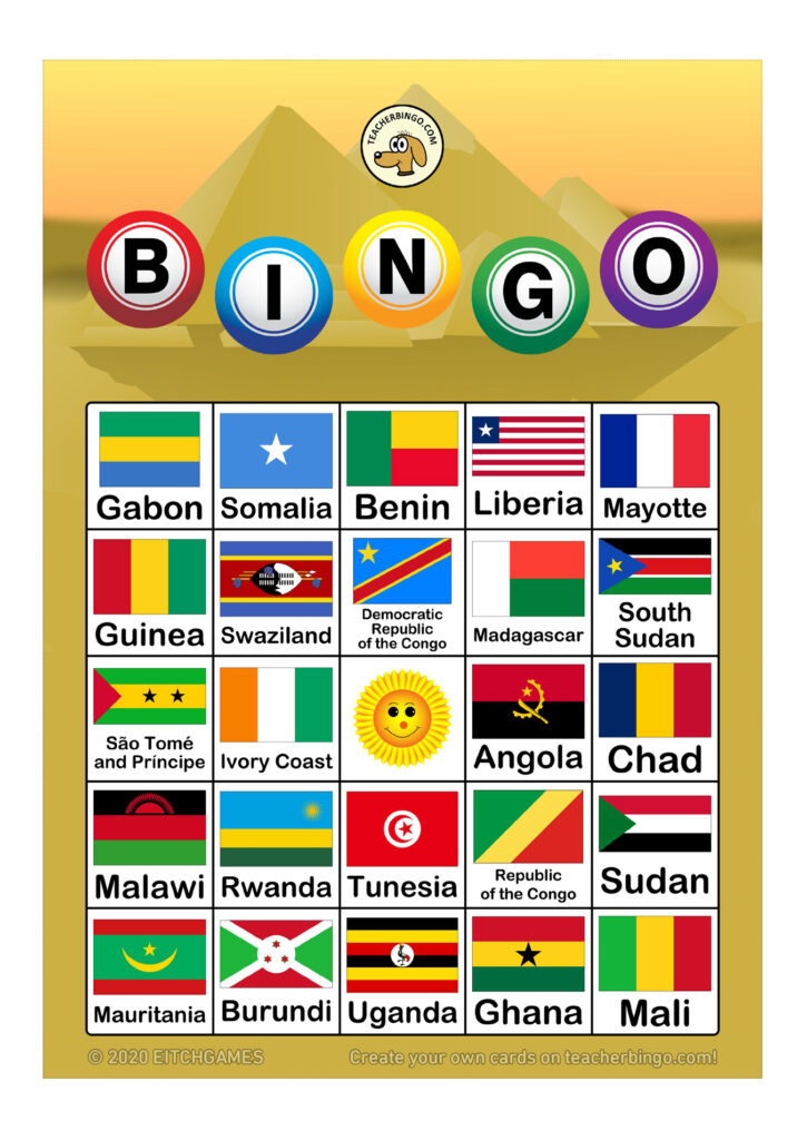 African Flags Bingo 5x5 (5 pages + call sheet) | Made By Teachers