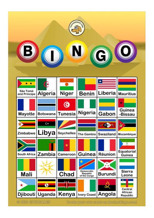 African Flags Bingo 6x6 (5 pages + call sheet) | Made By Teachers