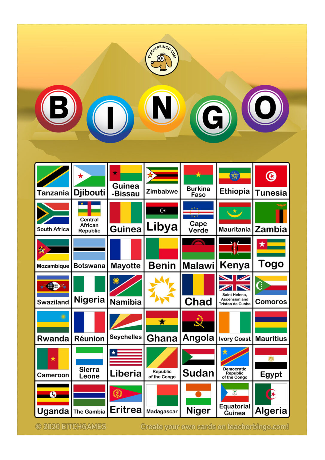 National Flags Bingo 5x5 (5 pages + call sheet) | Made By Teachers