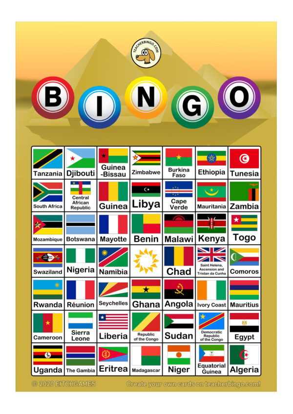 African Flags Bingo 7x7 (5 pages + call sheet) | Made By Teachers