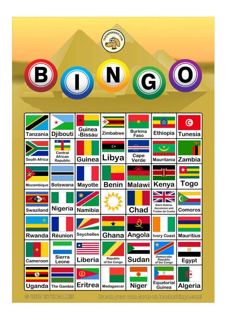African Flags Bingo 7x7 (5 pages + call sheet) | Made By Teachers