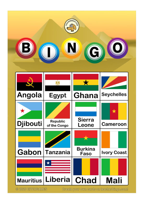 African Flags Bingo 4x4 (100 pages + call sheet) | Made By Teachers