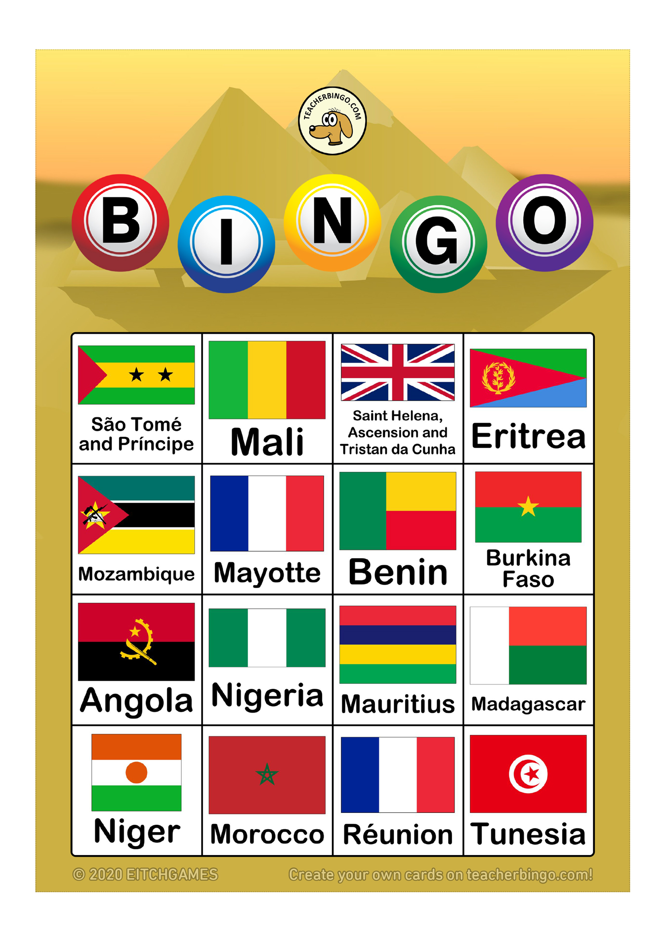 African Flags Bingo 4x4 (100 pages + call sheet) | Made By Teachers