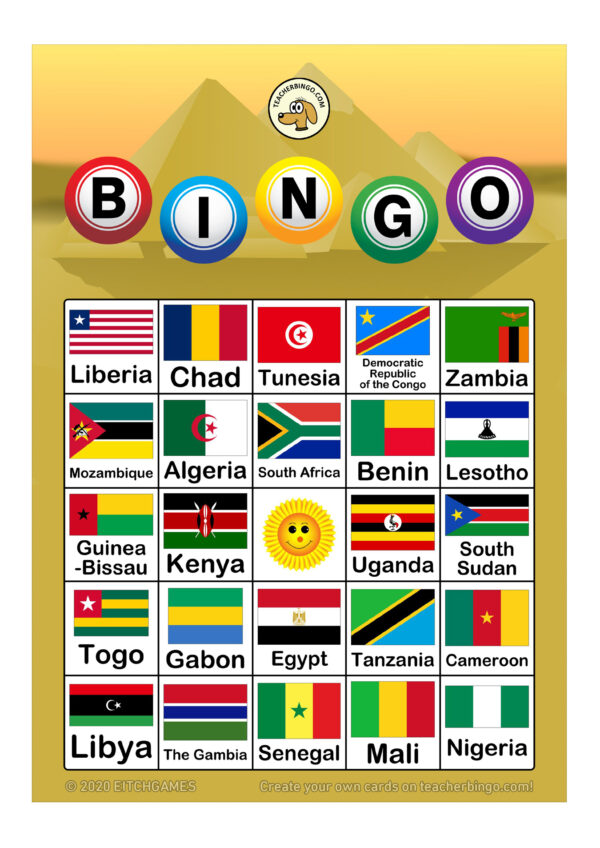 African Flags Bingo 5x5 (100 pages + call sheet) - Made By Teachers
