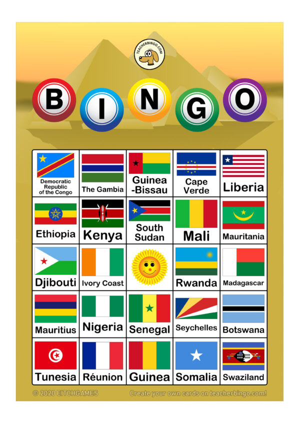 African Flags Bingo 5x5 (100 pages + call sheet) | Made By Teachers