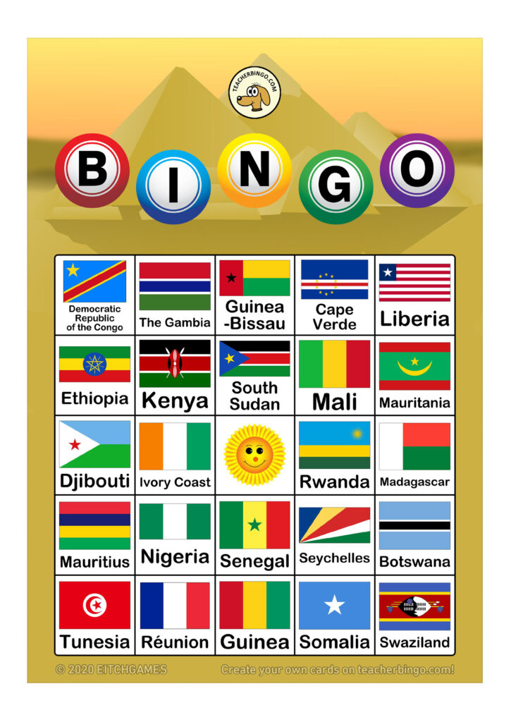 African Flags Bingo 5x5 (100 pages + call sheet) | Made By Teachers