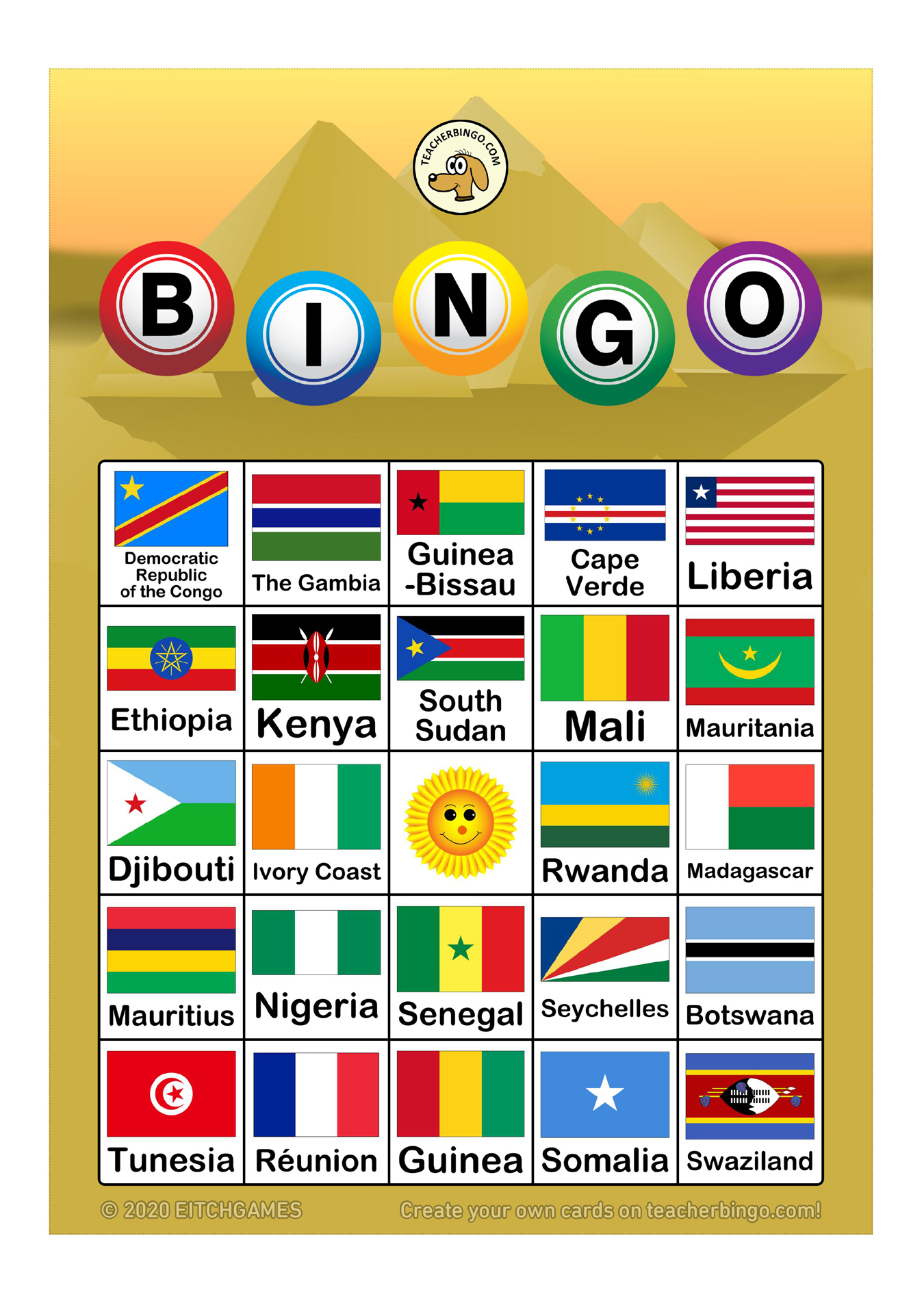 African Flags Bingo 5x5 (100 pages + call sheet) | Made By Teachers