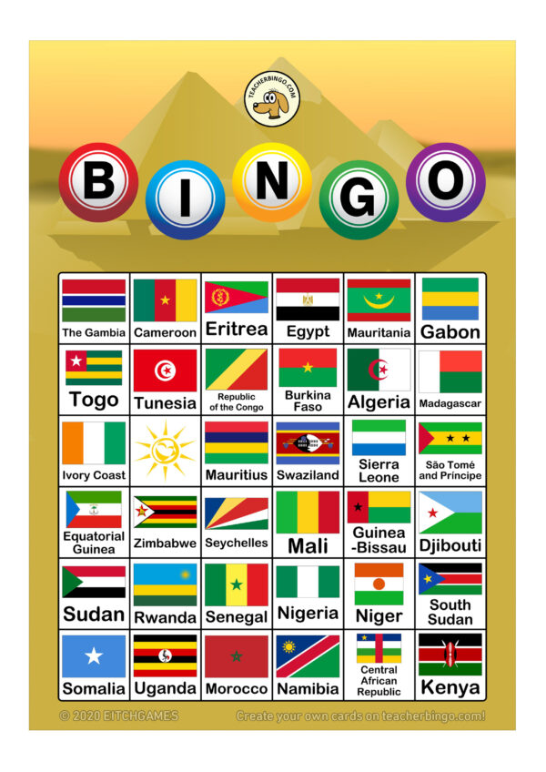 African Flags Bingo 6x6 (100 pages + call sheet) | Made By Teachers