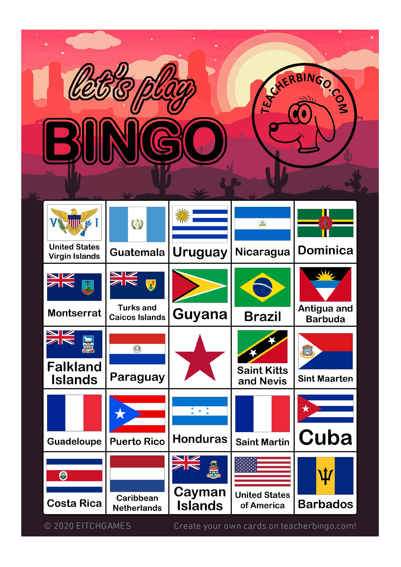 Americas Flags Bingo 5x5 (5 pages + call sheet) | Made By Teachers