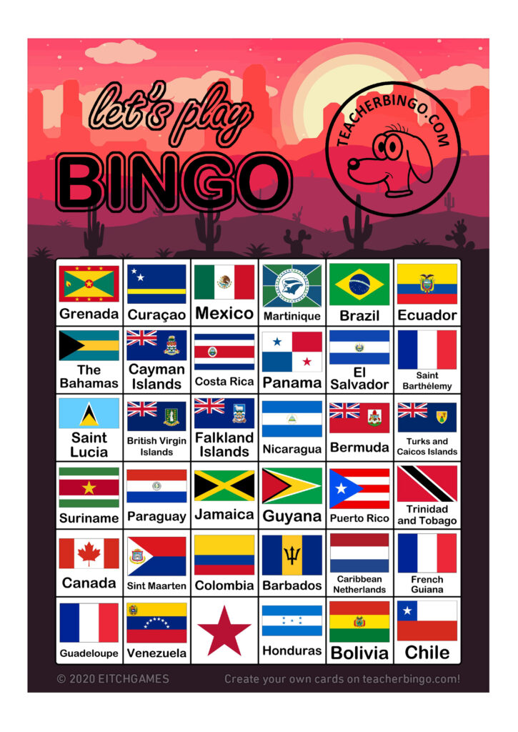 Americas Flags Bingo 6x6 (5 pages + call sheet) | Made By Teachers