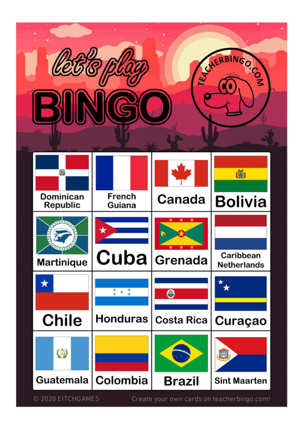 Americas Flags Bingo 4x4 (100 pages + call sheet) | Made By Teachers