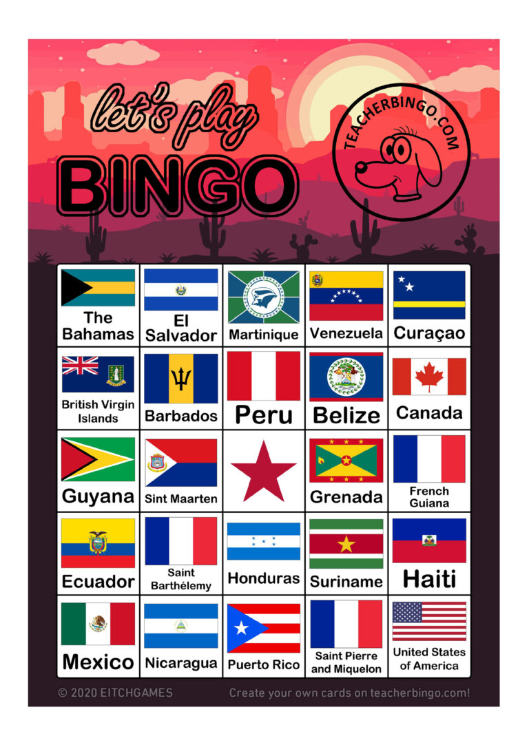 Americas Flags Bingo 4x4 (100 pages + call sheet) | Made By Teachers